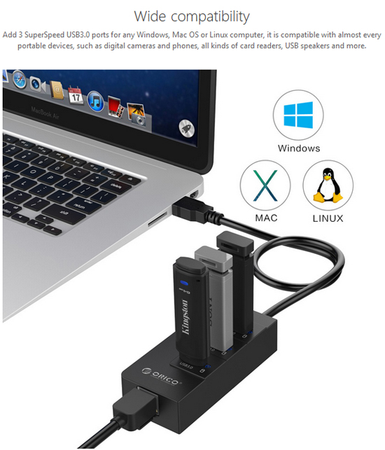 Orico HR01-U3 3 Port USB3.0 Hub with 1 Port Gigabit Ethernet Converter ...
