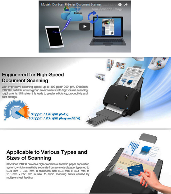 Mustek iDocScan P1060 Ultrasonic 100PPM Duplex Document Scanner ...