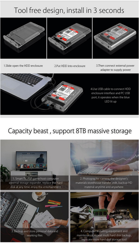 Orico 3139U3 Transparent 3.5 inch External Hard Drive Enclosure ...