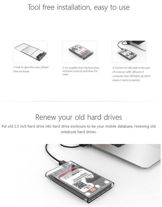 Orico 2139U3 Transparent 2.5 inch USB3.0 Hard Drive Enclosure | Asianic Distributors Inc ...