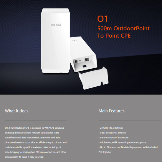 Tenda O1 2.4GHz 8dBi 500m Point to Point Outdoor CPE | Asianic ...