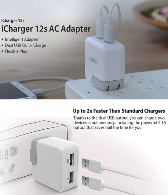 Romoss iCharger 12S Intelligent Dual Port Quick Charge Adapter ...